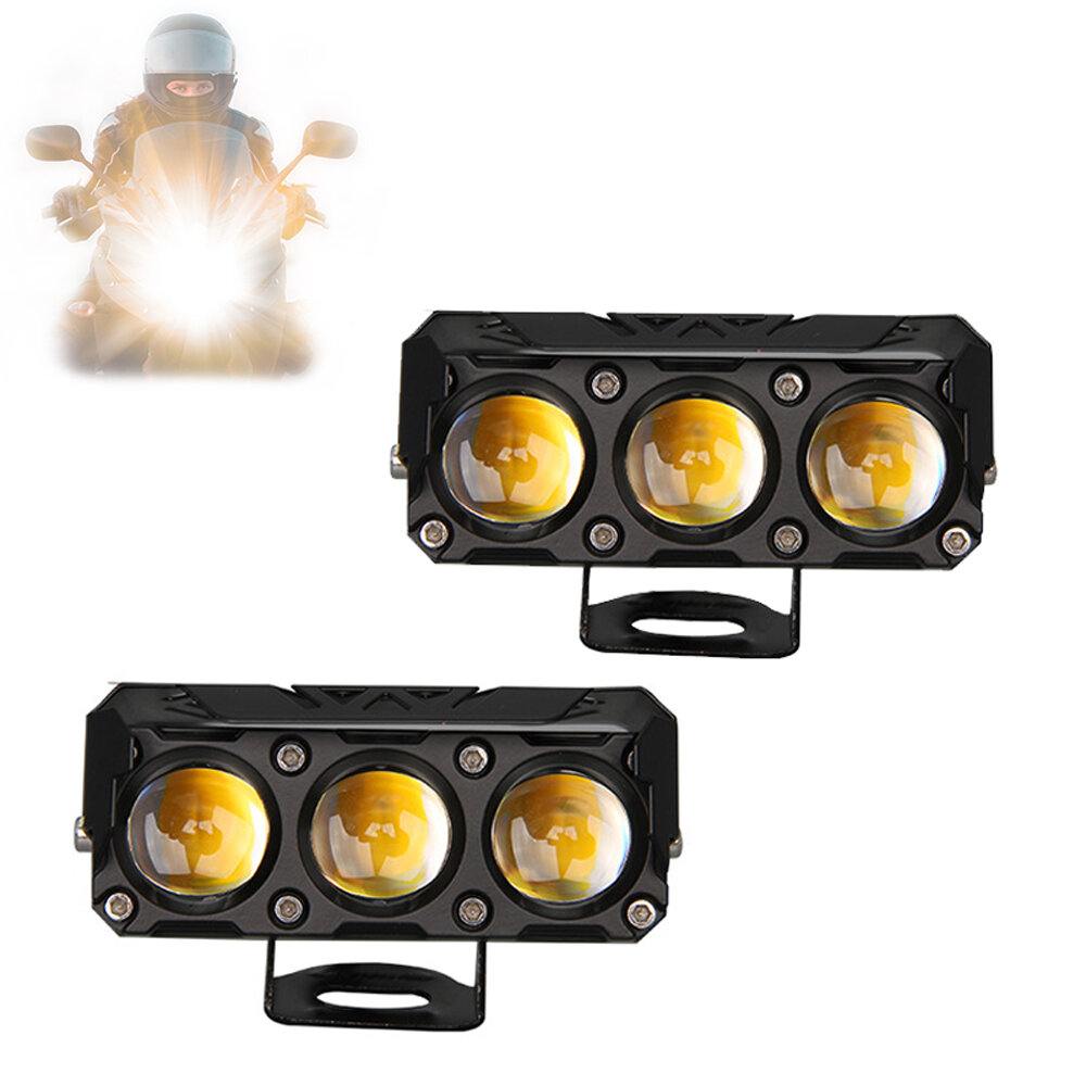 Шт. 3-элементные мотоциклетные фары-прожекторы, светодиодные противотуманные фары ближнего/дальнего света, двухцветные, водонепроницаемые, IP67, 8-80 В, для электровелосипедов, грузовиков, внедорожников, квадроциклов и другой внедорожной техники.