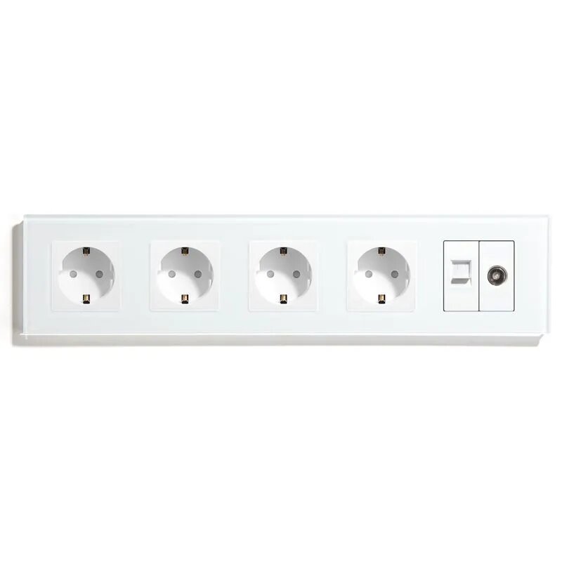 Розетка электрическая 5 поста 220В 16А+RJ45 ТВ-Компьютер Стекло Рамка белая