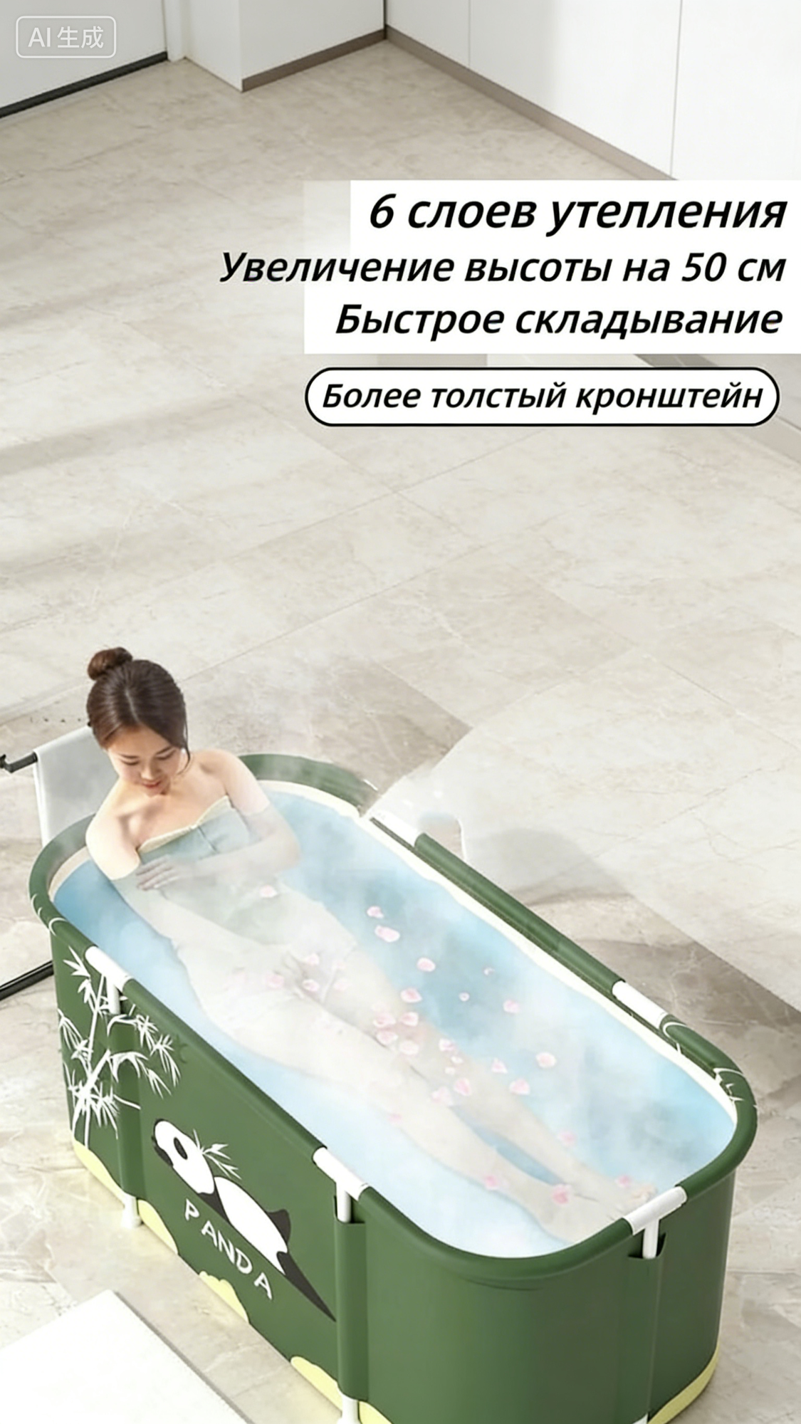 Складная ванна, для взрослых, противоскользящее дно, ПВХ, 115x60x50 см