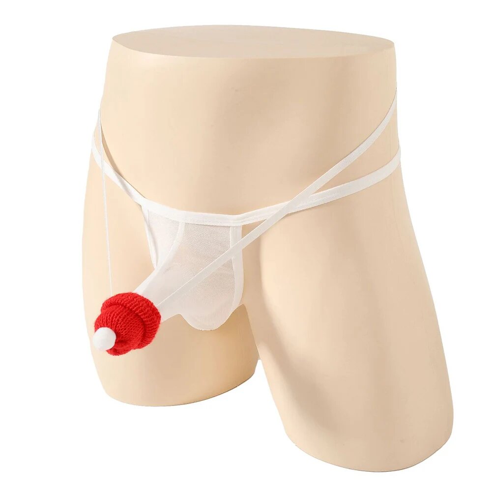 Мужские сексуальные рождественские трусики, эротическое нижнее белье, сексуальные Tоy для мужчин, Т-образная спинка, выпуклая сумка, нижнее белье, сетчатые стринги, двойные трусы-стринги Red