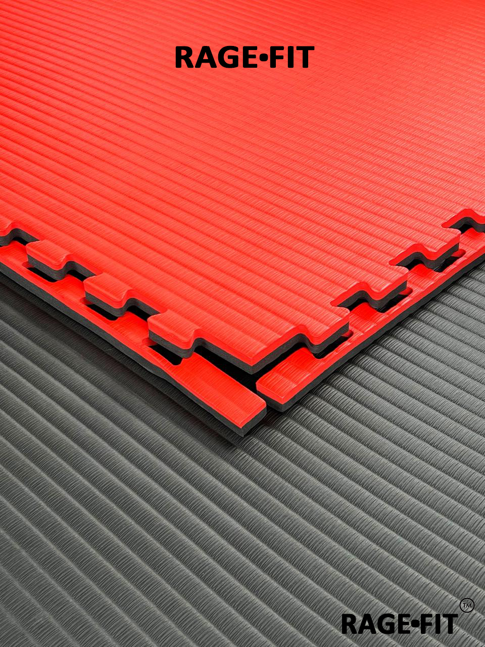 Будо-мат Премиум, 1х1м, 20 мм, 40-45 ШОР, Черный/Красный, Рисовая соломка RAGE-FIT