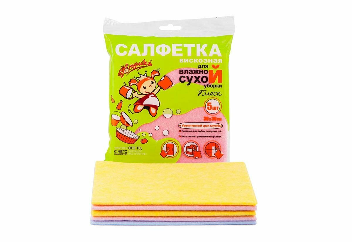 Салфетка золушка БЛЕСК-5 вискоза 30Х30СМ 5ШТ акцент