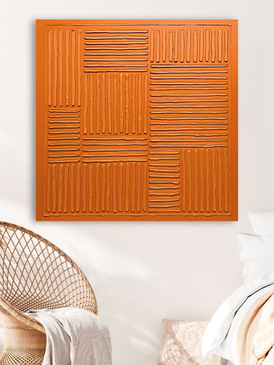 Картина на стену - "Абстрактный минимализм с эффектом 3D, бетон, штукатурка (картина плоская печать на холсте)" , 60х60 см.