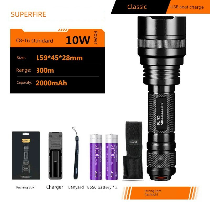 SupFire Shenhuo C8 мощный фонарик перезаряжаемый ультра-яркий многофункциональный светодиод дальнего действия небольшой