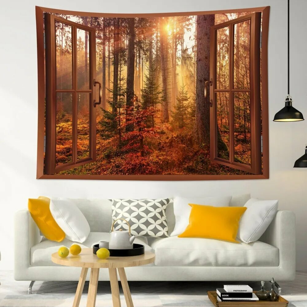 Гобелен "Осенний пейзаж солнечный лес дерева", 230 х 180 см