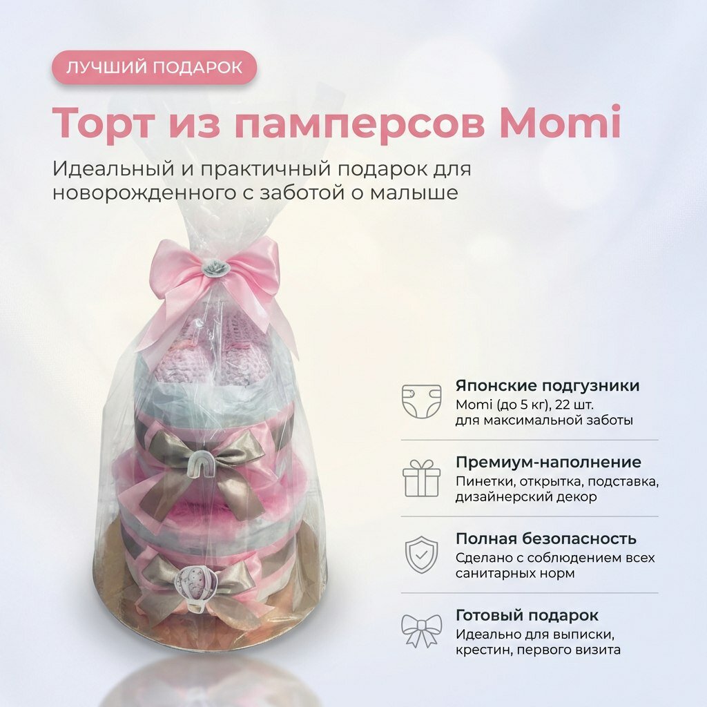 Торт из подгузников на выписку розовый-Y