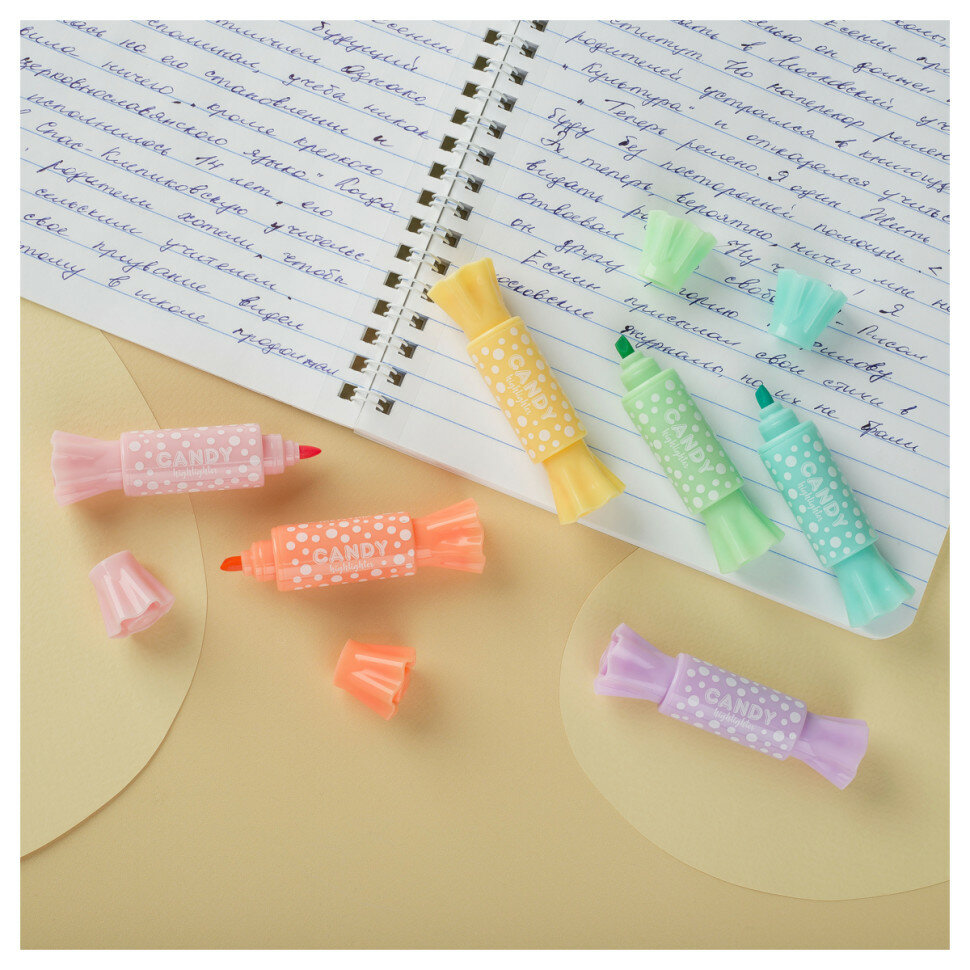 Набор текстовыделителей двусторонних MESHU "Candy", 06цв, пастельные цвета, 2/4мм, ПВХ бокс с европодвесом, 362128