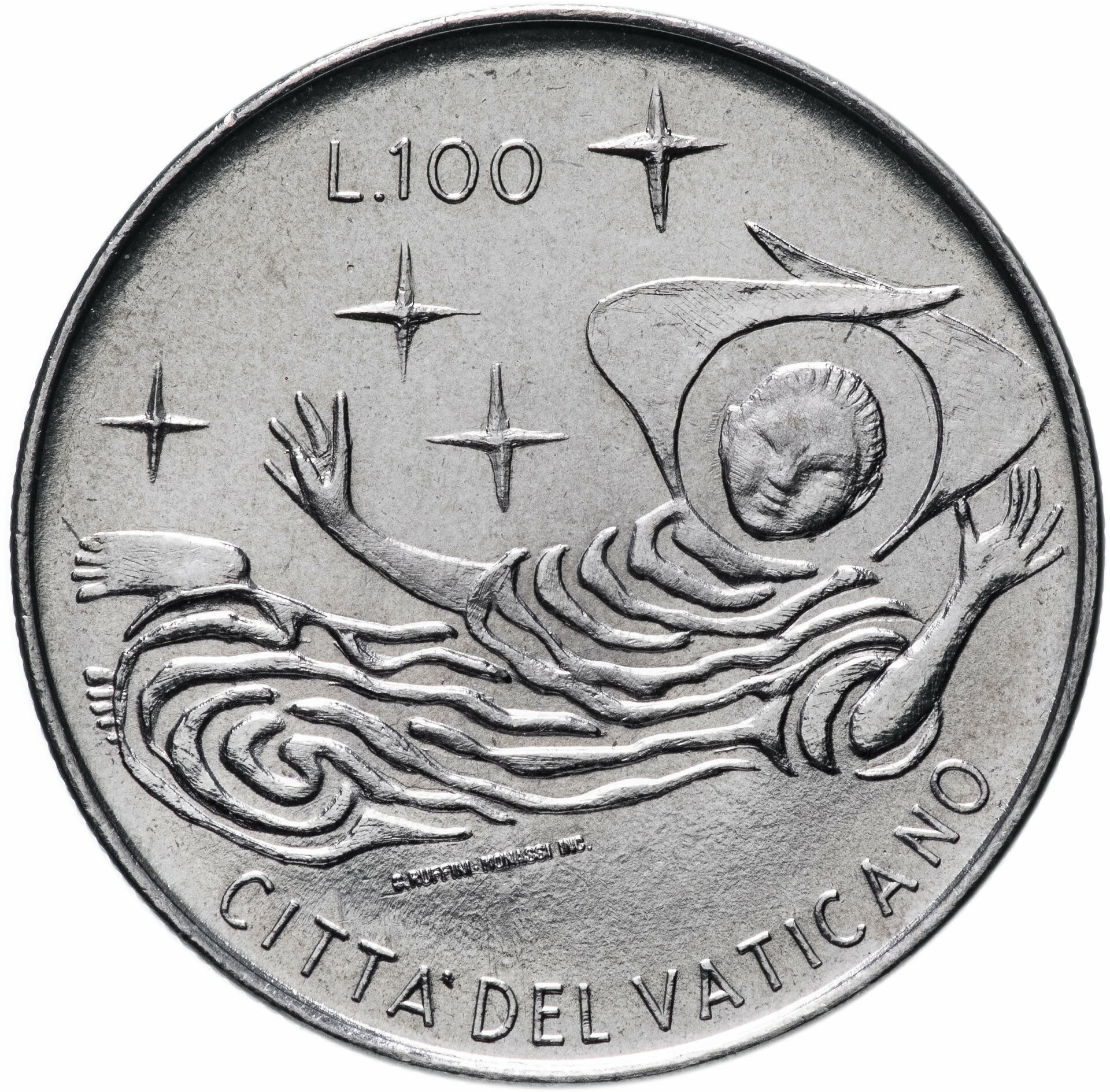 Ватикан 100 лир lire 1969, Сталь, в сохранности UNC