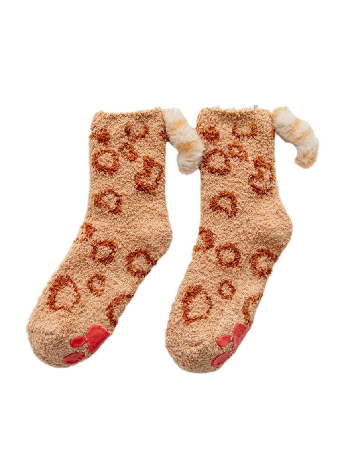 Кошачьи тапочки-носочки с подошвой, Желтый леопард