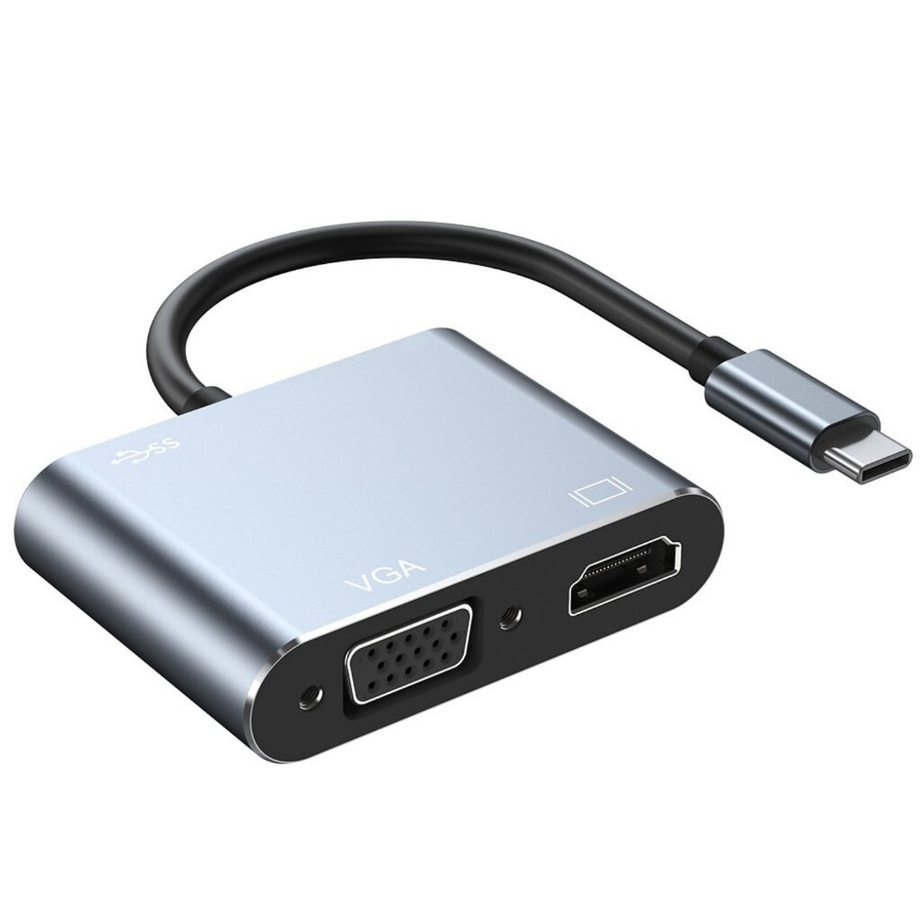 Преобразователи USB C в VGA из алюминиевого сплава с поддержкой 4K Быстрая зарядка USB 3.0 концентратор док-станция для различных смартфонов