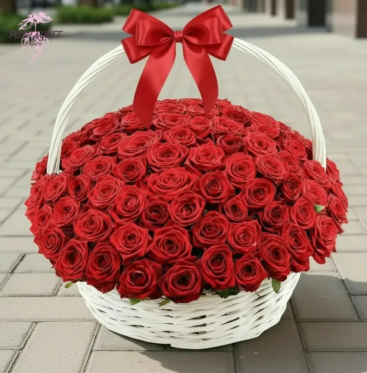 Букет цветов, букет из красных роз 101 шт в белой корзине, шикарный, премиум букет, долгий букет, долго стоящие цветы