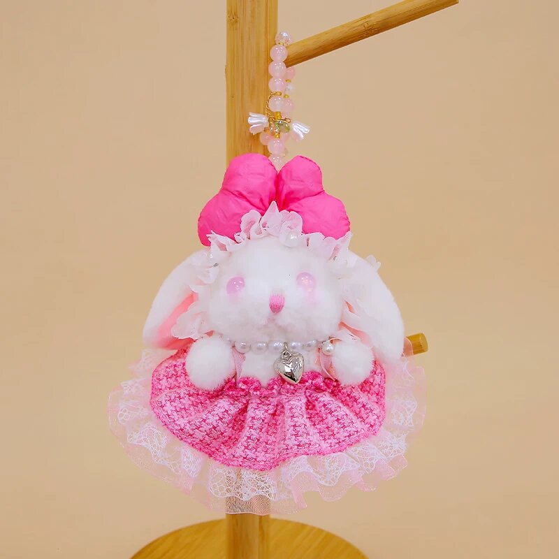 Очень милый настоящий плюшевый кролик-подвеска, креативное украшение для рюкзака, игрушка, подарок для девушки или