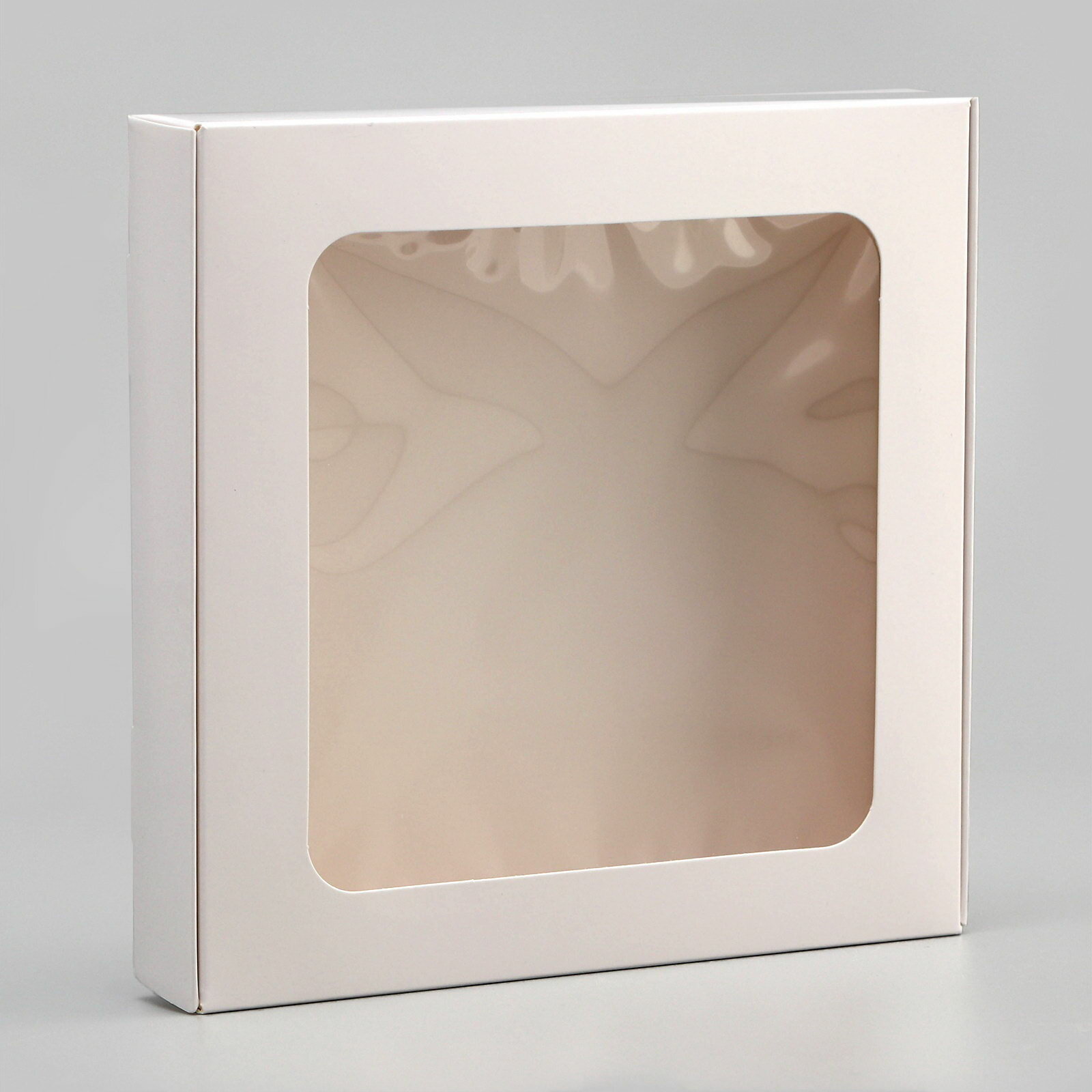 Коробка самосборная, белая, с окном, 16x16x3 см, вид: квадратные, 3 шт.