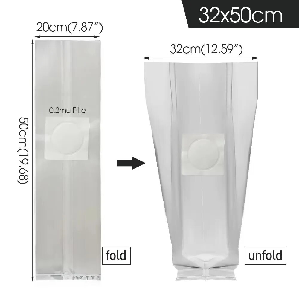 Прозрачные мешки для выращивания грибов из полипропилена 50 шт. 32x50cm