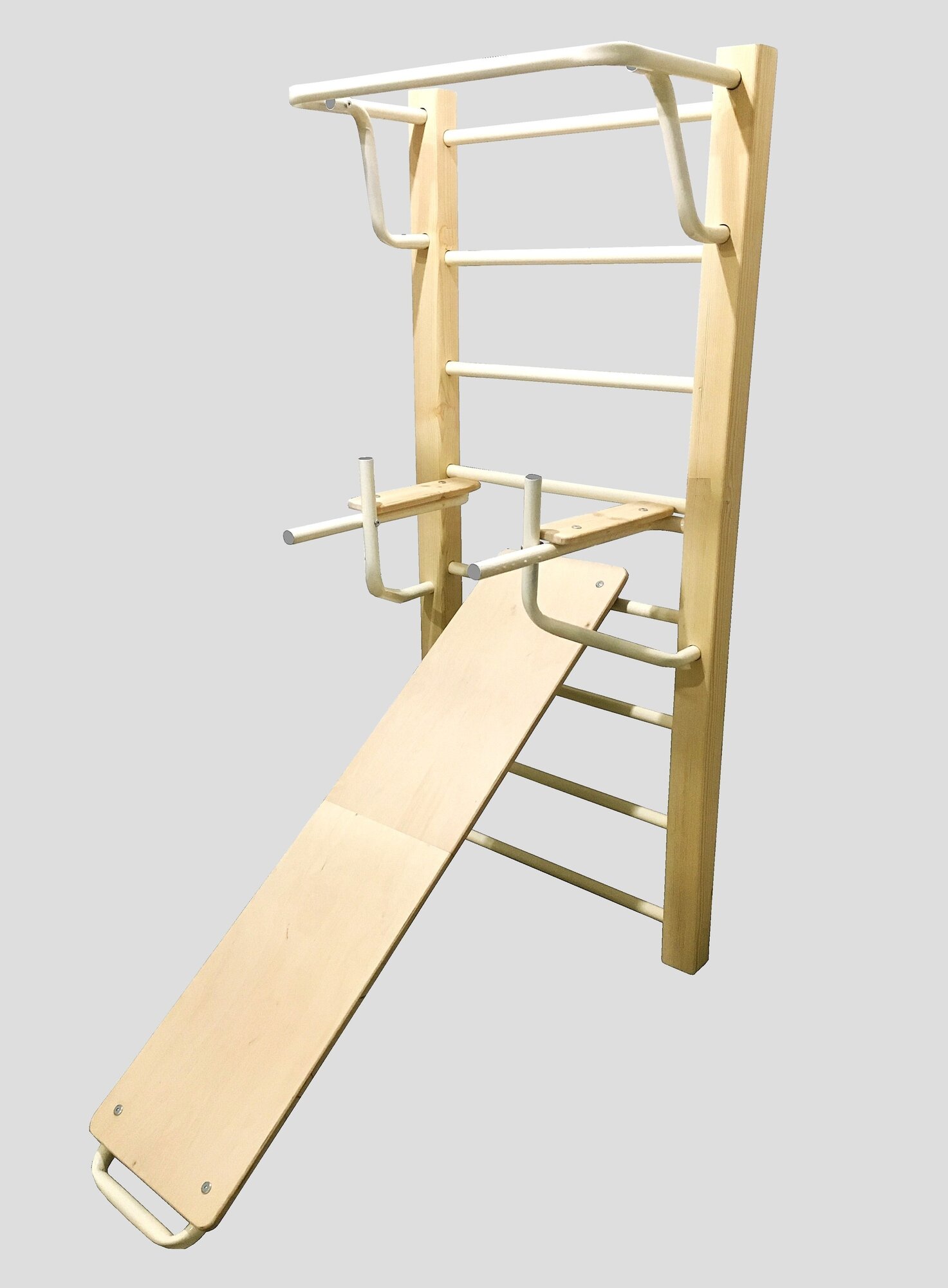 Шведская стенка с турником, брусьями и наклонной скамьей тросет деревянная 2800*1100