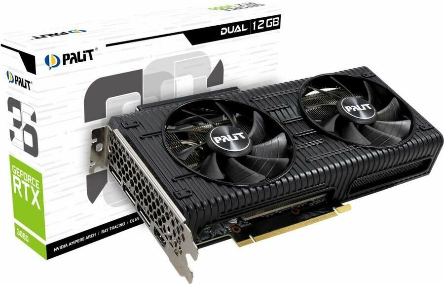 Palit GeForce RTX 3060 Dual PCIe 4.0 12 ГБ GDDR6, 192 бит, 3 x DisplayPort, HDMI, GPU 1320 МГц