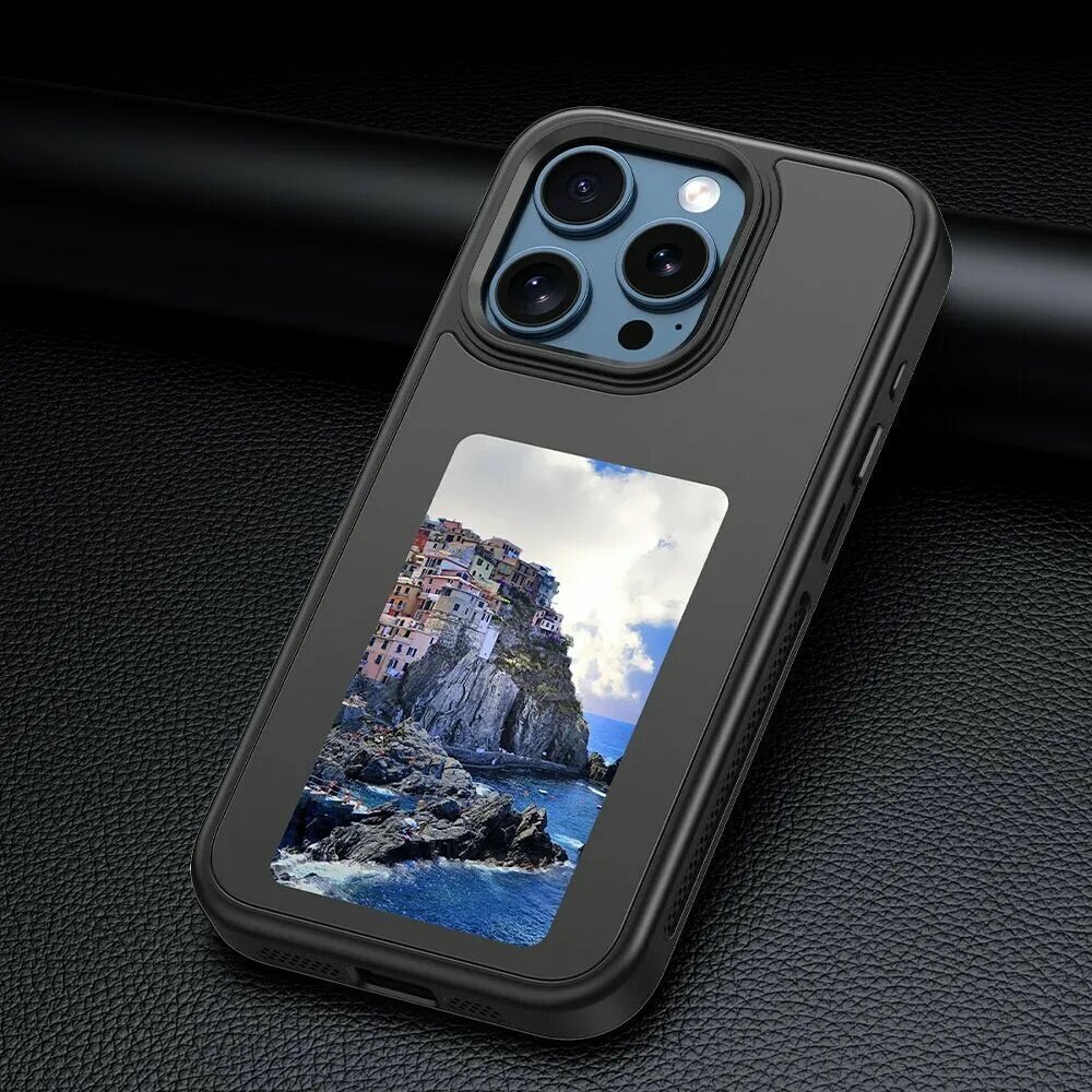 Чехол для телефона Smart E-Ink Screen, совместимый с iPhone 14 Pro Max NFC Portrait Digital Case, черный