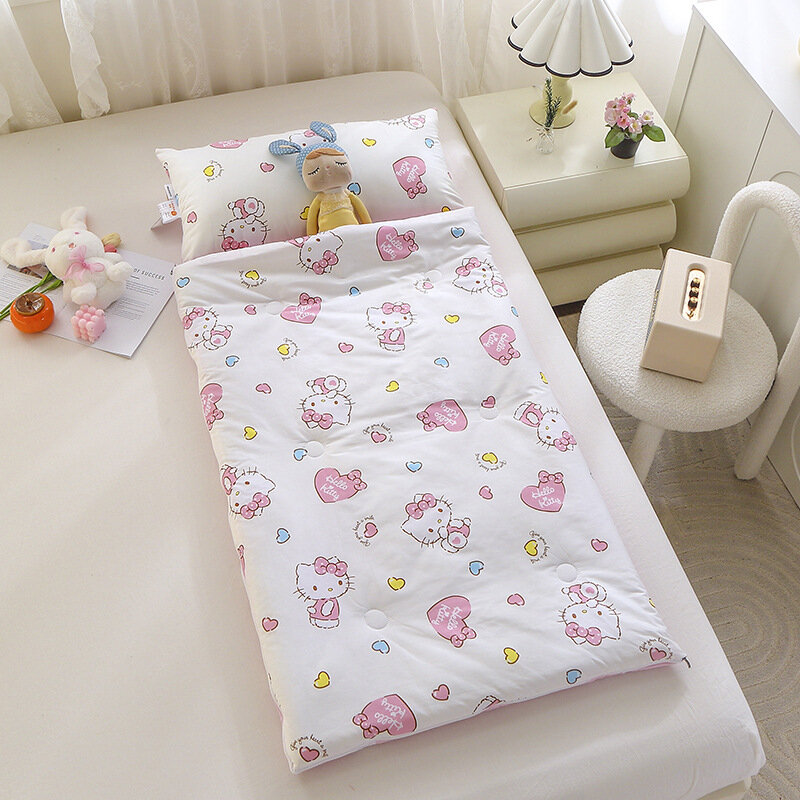 Детский спальный мешок из 100% хлопка с мультяшным принтом Sanrio, анти-ударное одеяло, чистый хлопок, весна и осень, четыре сезона, интегрированный спальный мешок для детского сада