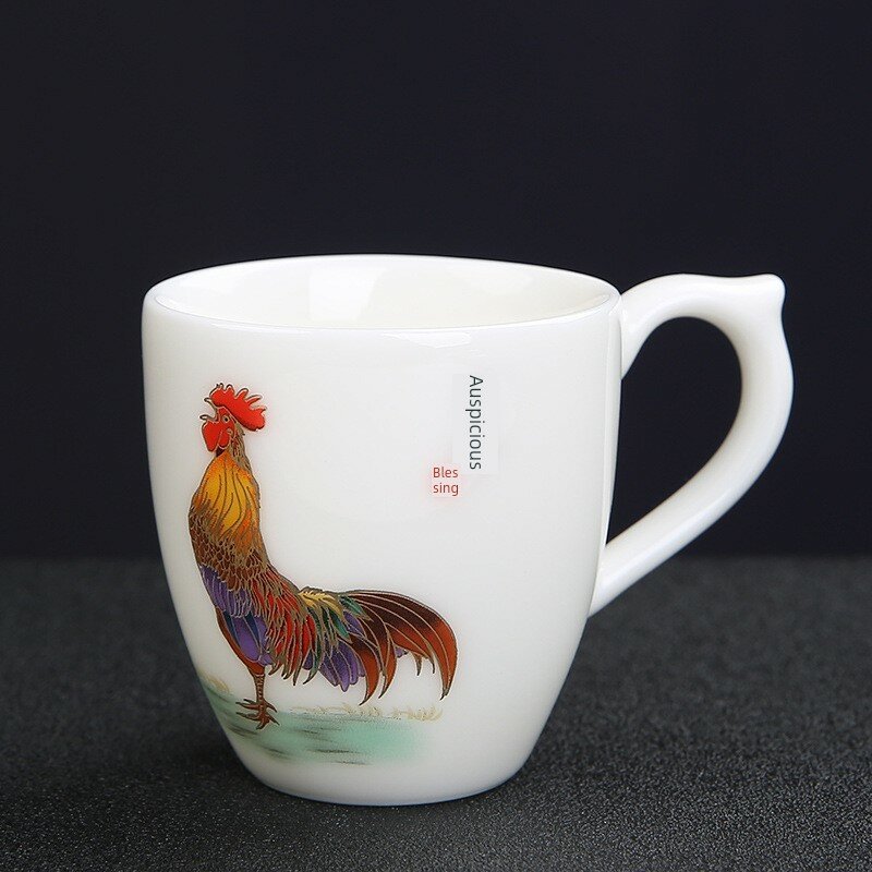 Чайная чашка из белого фарфора Дехуа в форме петуха, мастерская чашка, керамическая чашка для кунг-фу с ручкой, чайная