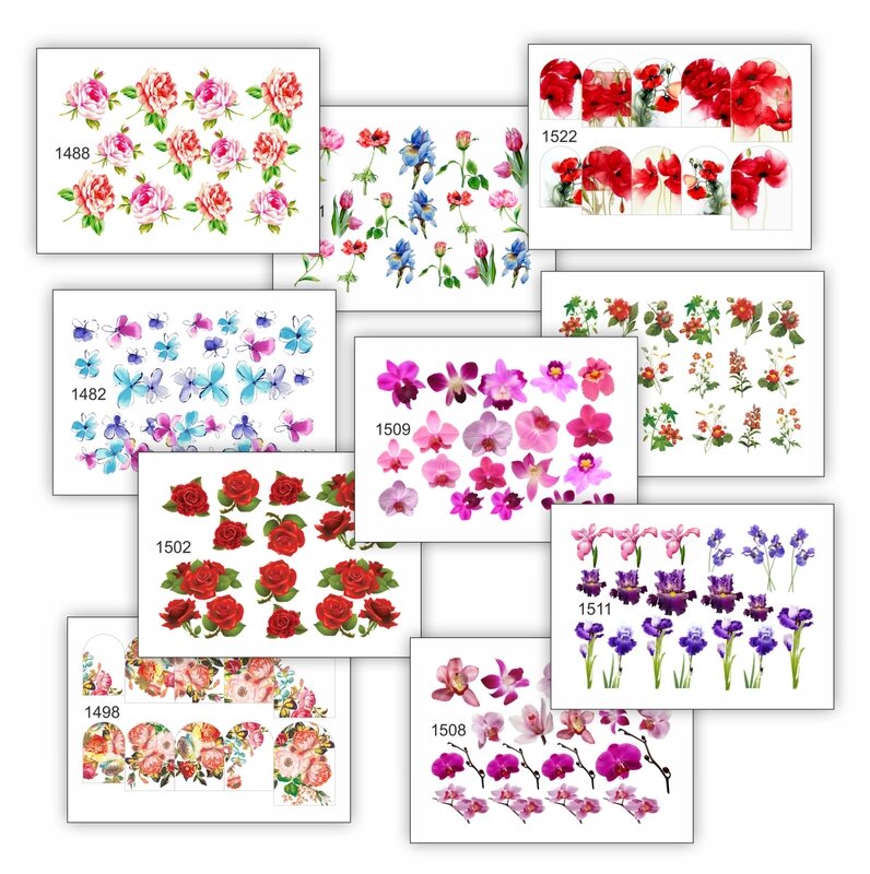 Набор слайдеров для ногтей "Цветы", 10 штук