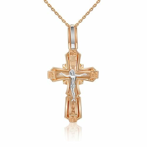 Крестик, комбинированное золото, 585 проба, родирование