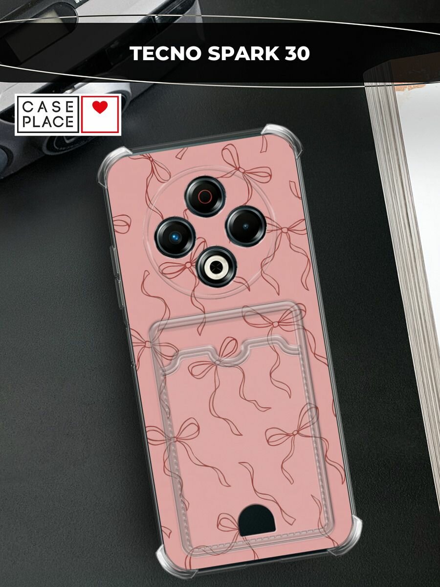Чехол на Tecno Spark 30 (Текно Спарк 30) с картой и принтом Милые бантики паттерн