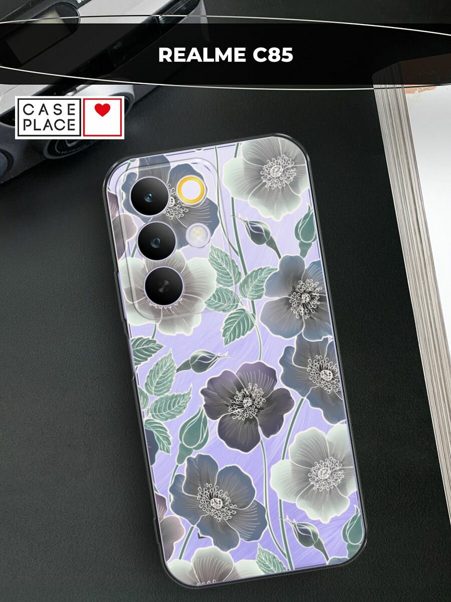 Чехол на Realme C85 / Реалми C85 с принтом Blue Flower, прозрачный
