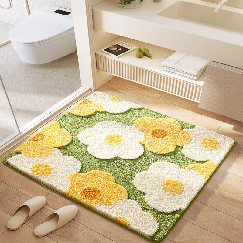Floral square floor mat, strong water absorption flocking, 60X60 cm