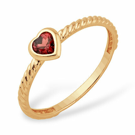 Кольцо тонкое, красное золото, 585 проба, родирование, гранат