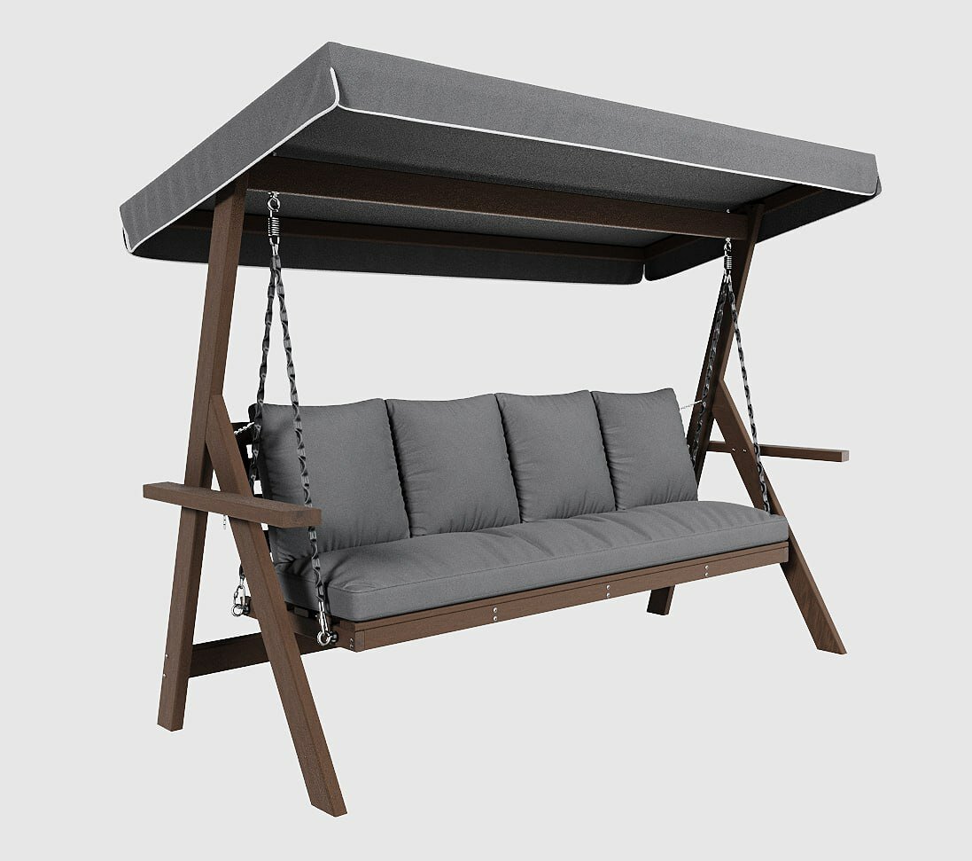 Качели садовые взрослые 4-х местные Brixton с матрасом, подушками и тентом