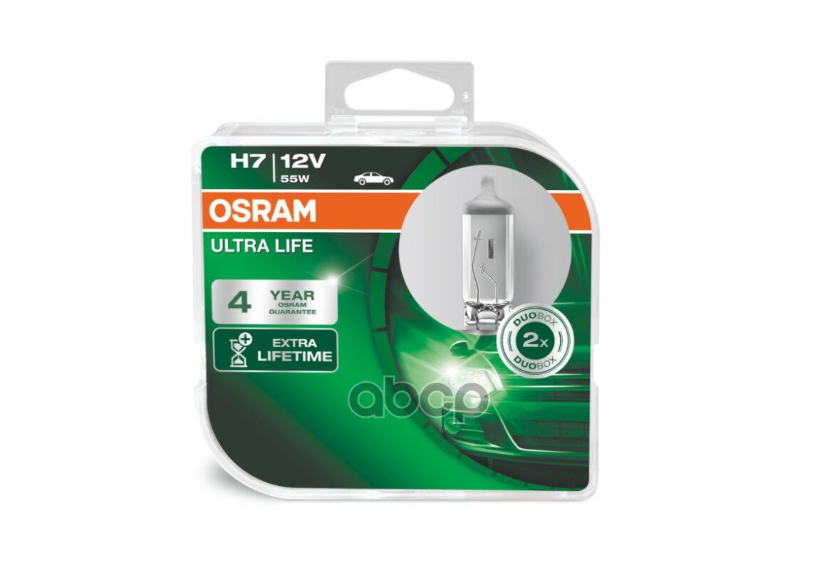 Лампа Osram H7-12-55 Ultra Life (3-хкратный ресурс) набор 2шт Евро-бокс Osram арт. 64210ULT_HCB