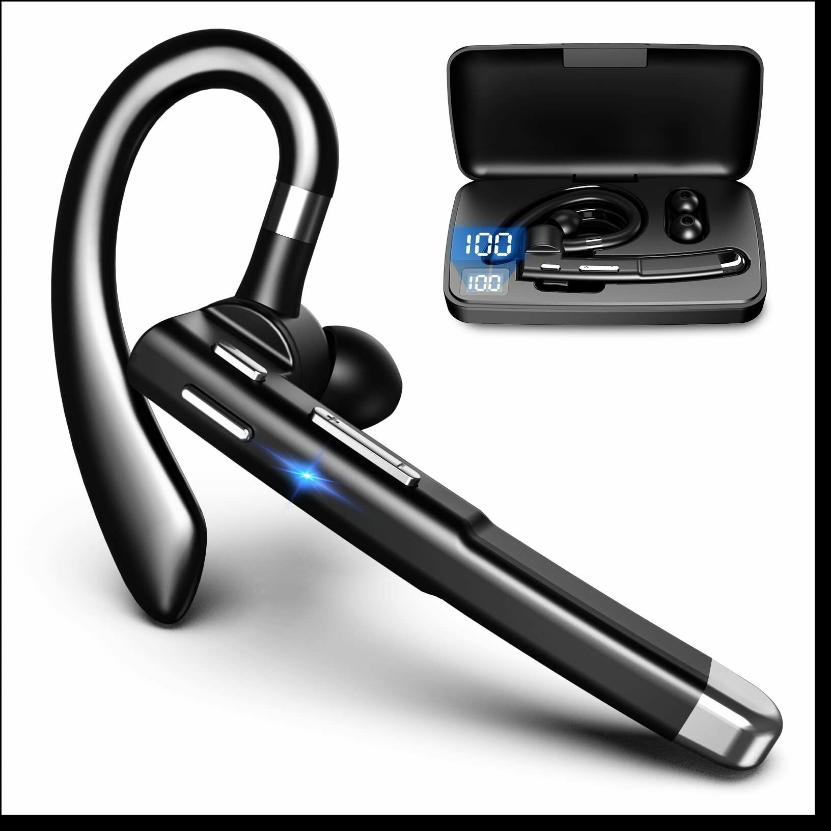 Bluetooth наушник для мобильных телефонов Bluetooth V5.1 гарнир с зарядным чехол громкой связи Один наушник с CVC8.0 шумопоглощающий микрофон для офиса/вождения совместим с Android/iPhone/ ноутбук Нет коробки