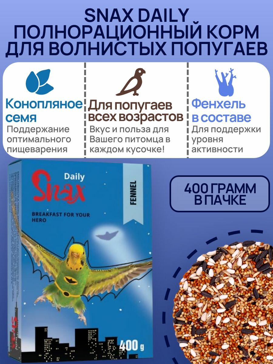 Корм Snax Daily для волнистых попугаев, 400 грамм