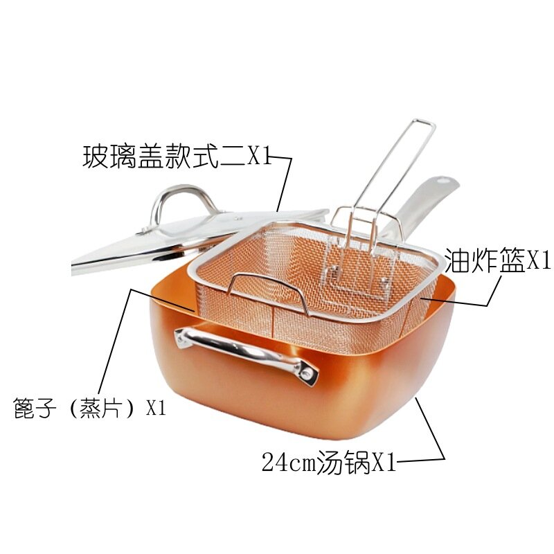 Корейский стиль, четырехкомпонентный набор для глубокого жарения, кастрюля с двойными ручками и стеклянной крышкой, кастрюля из камня Maifan, антипригарная кастрюля, большая емкость для тушения