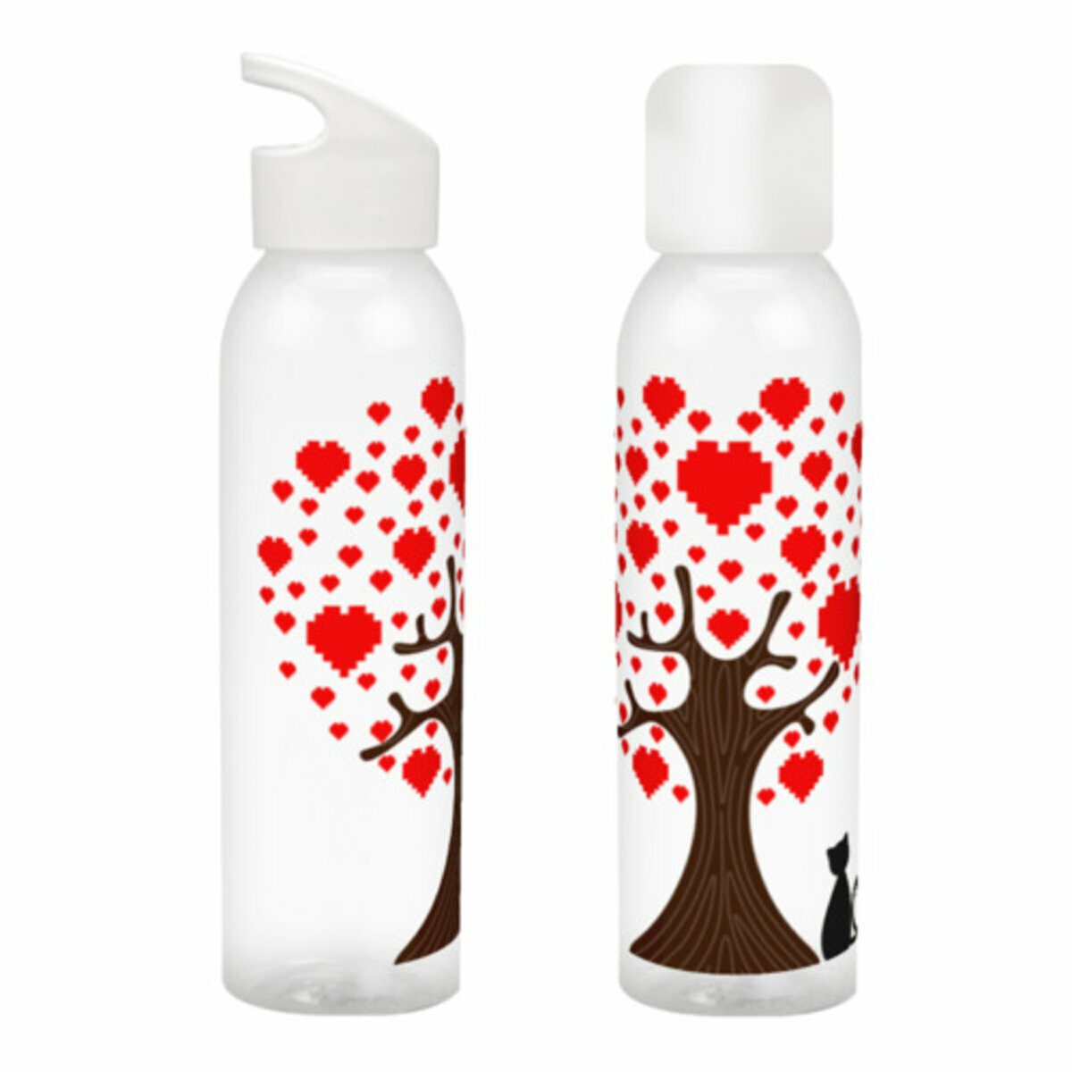 Бутылка для воды «Любовь котики сердце парный подарок на валентина» (белый)