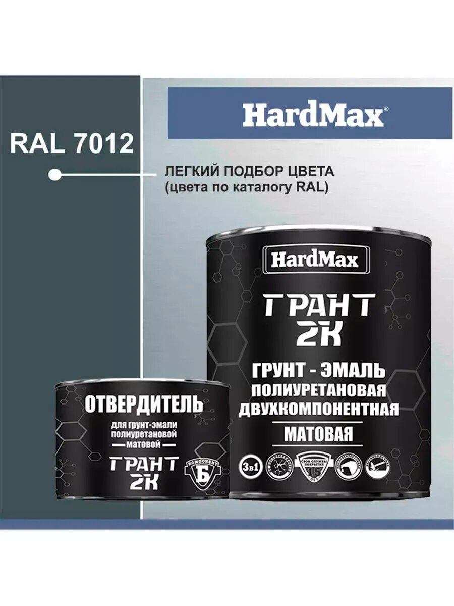 Грунт-Эмаль полиуретановая матовая RAL 7012 1,9кг + 0,29кг