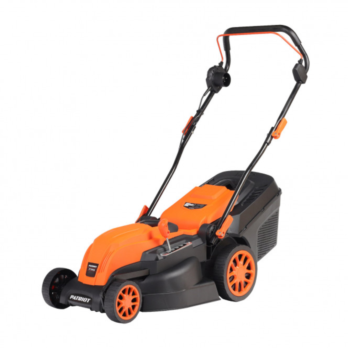 Газонокосилка электрическая Patriot PT 2043E до 1500 кв. м, 2000 Вт, складная рукоятка, съемный травосборник, оранжевый