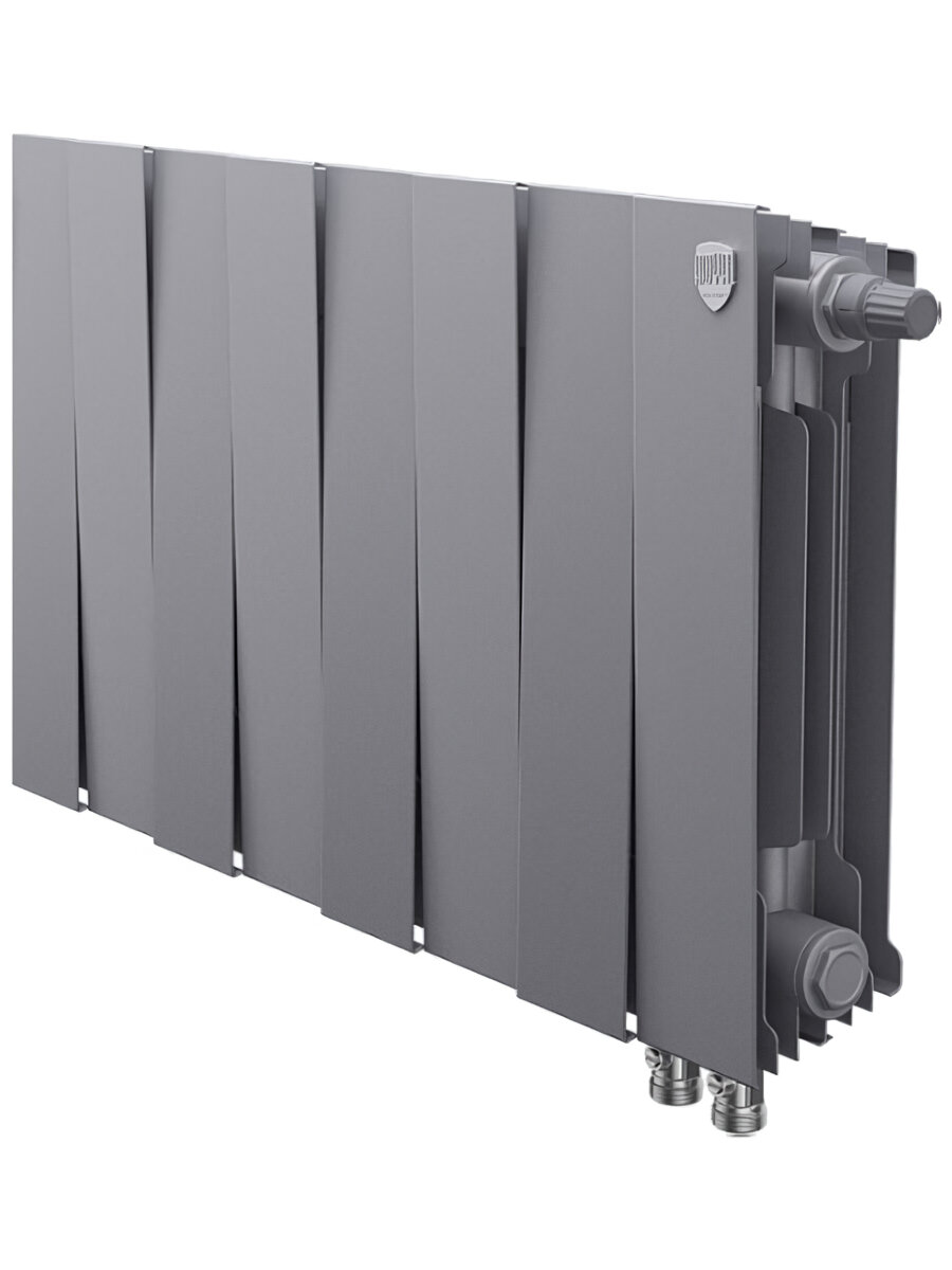 Радиатор биметаллический, 8 секций ROYAL THERMO PianoForte 300 Silver Satin, бок. подкл, серый