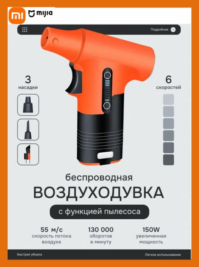 Xiaomi воздуходувка аккумуляторная/ компрессор воздушный/ турбовентилятор 130000 об/МИН турбо вентилятор 3000 мАч