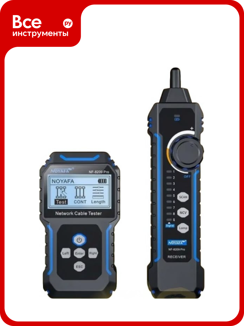 Кабельный тестер Noyafa NF-8209PRO N216, для проверки витой пары с подсветкой дисплея и разъёмами