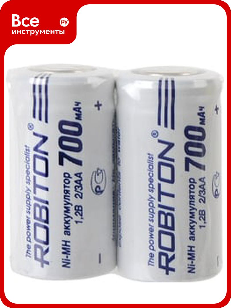 Аккумулятор Robiton Ni-MH 2 шт, 700 мА·ч, тип 2/3AA, напряжение 1.2 В, для радиоуправляемых моделей