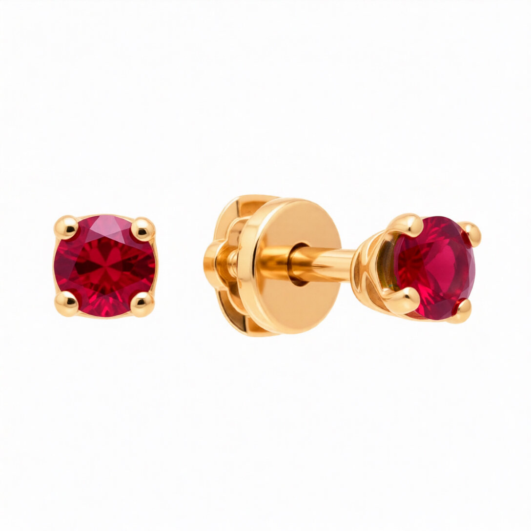 Серьги, золото, 585 проба, рубин
