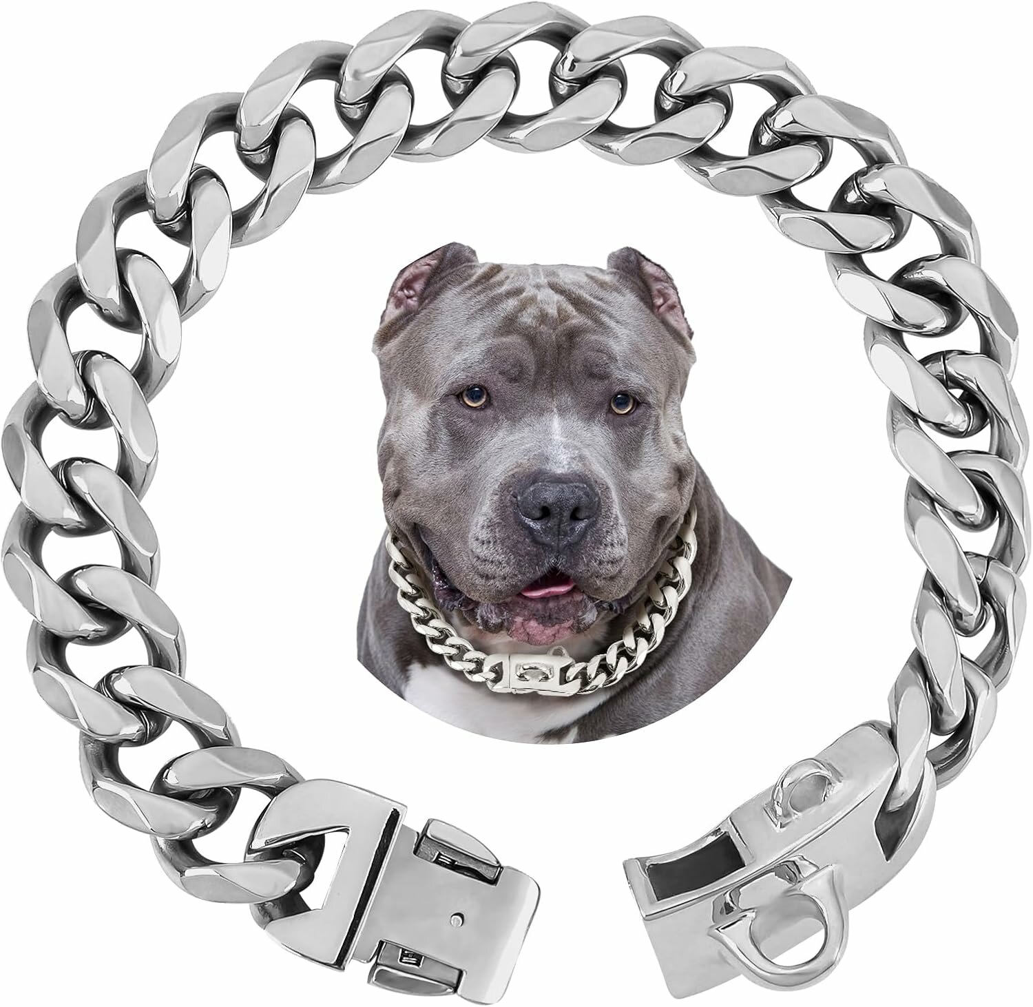 Серебряный Ошейник Для Собак: 24 Дюйма Прочная Кубанская Цепь Для Комфорта - Надежная Пряжка Для Безопасности Ошейник Для Питбулей И Крупных Пород