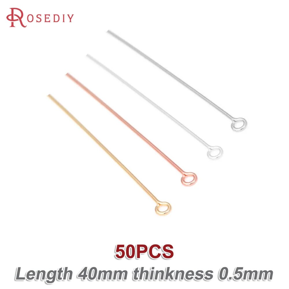 Плоские булавки Rosediy латунные 18-каратное золото Rose Gold Color, 40x0.5MM Eye Pin