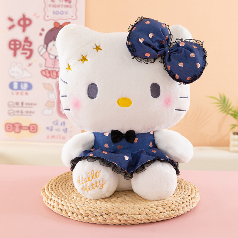 Новая кружевная юбка, плюшевая кукла Hello Kitty, милый бантик, плюшевая игрушка-кошка, подушка, подарок для девочек