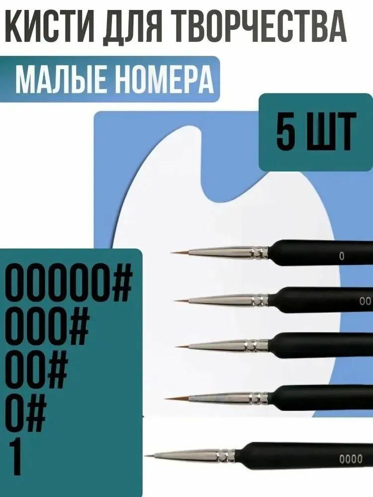 5шт. Набор кистей для моделирования миниатюр "Миниатюра" (00000, 000, 00, 0, 1), Темно-синий
