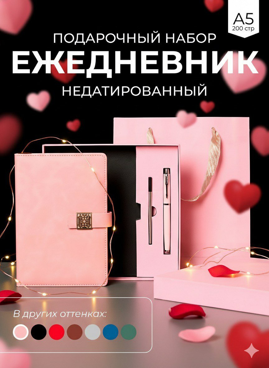 Подарочный набор ежедневник с ручкой недатированный А5 розовый