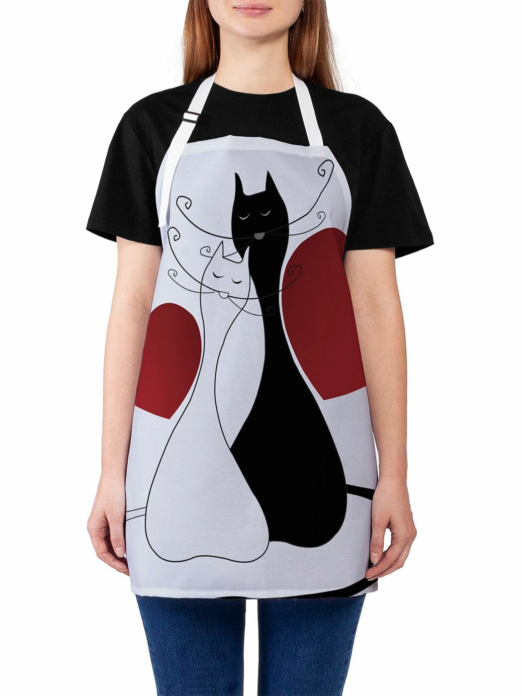 Фартук кухонный тканевый "Коты и любовь" 65х65х28 см, JoyArty, серия День влюбленных и семьи