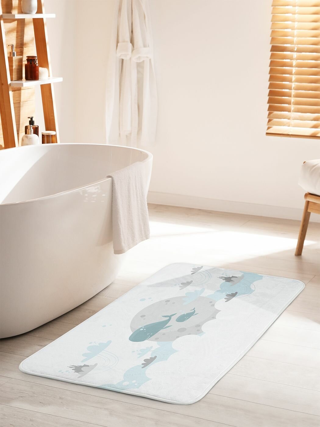 Коврик для ванной комнаты и туалета противоскользящий "Семейство китов" 60х100 см, JoyArty