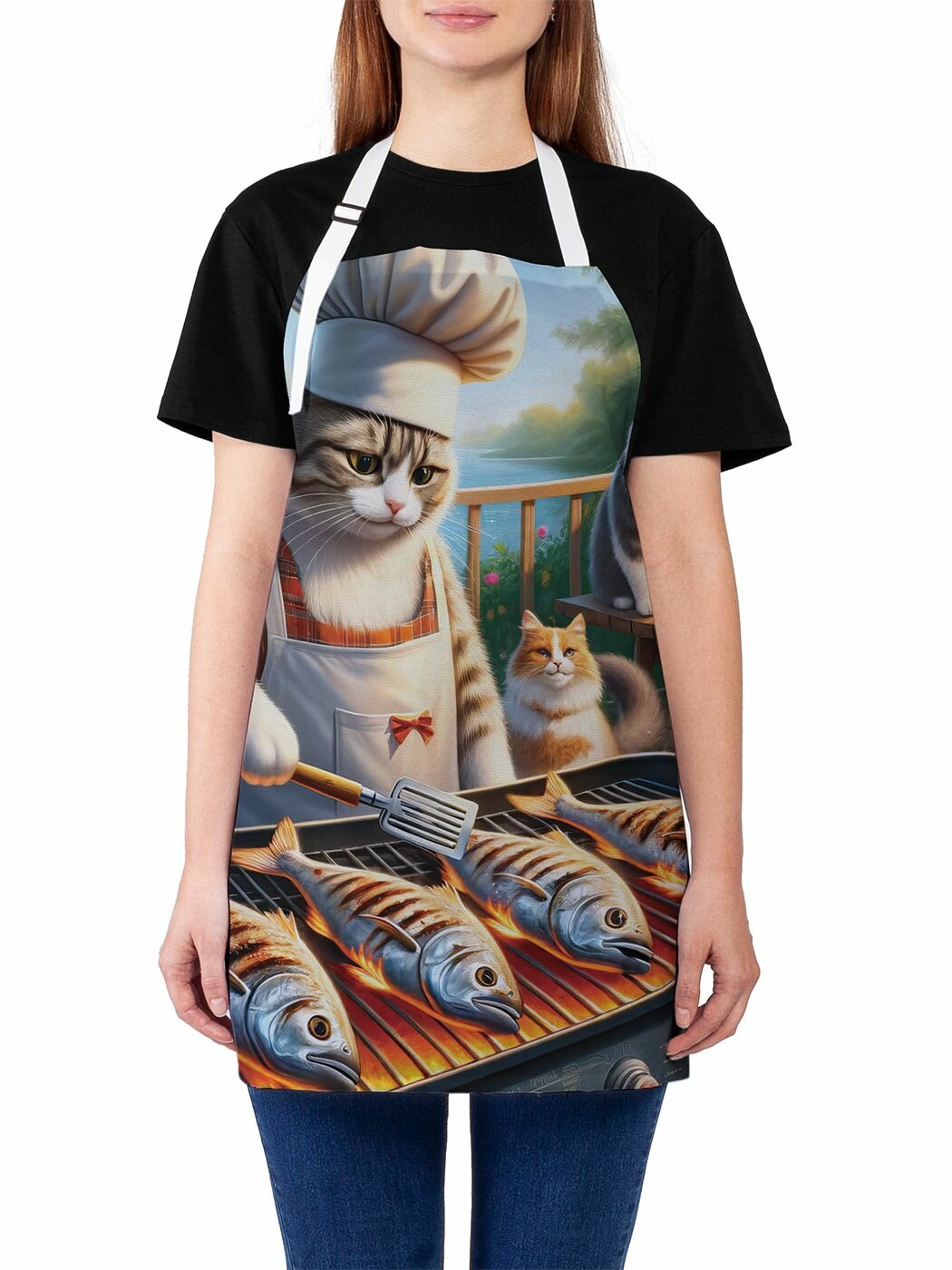 Фартук кухонный тканевый "Кошачье барбекю" 65х65х28 см, JoyArty